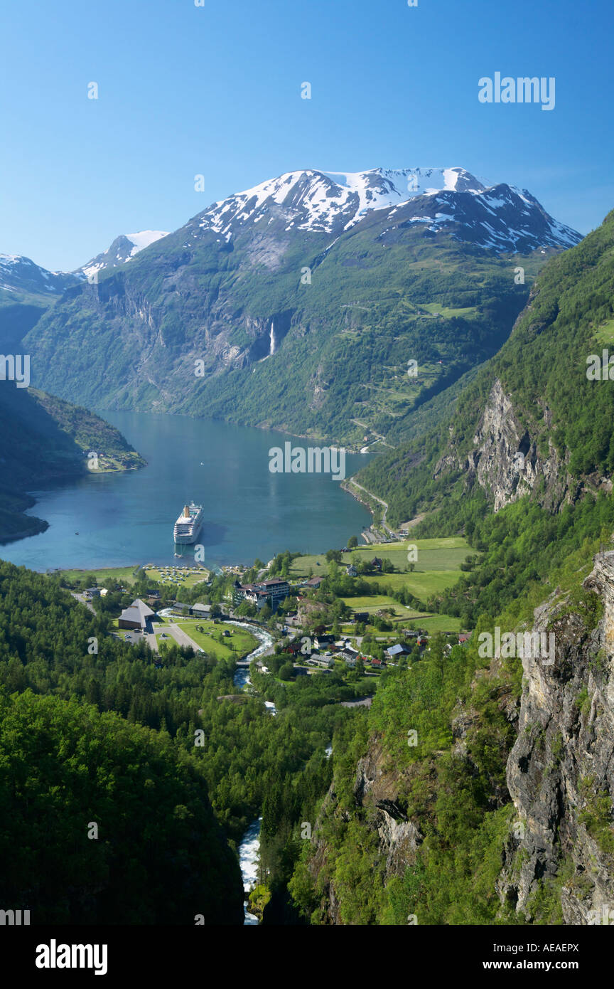 View over Geiranger and Geirangerfjorden from Flydalsjuvet Stranda More ...