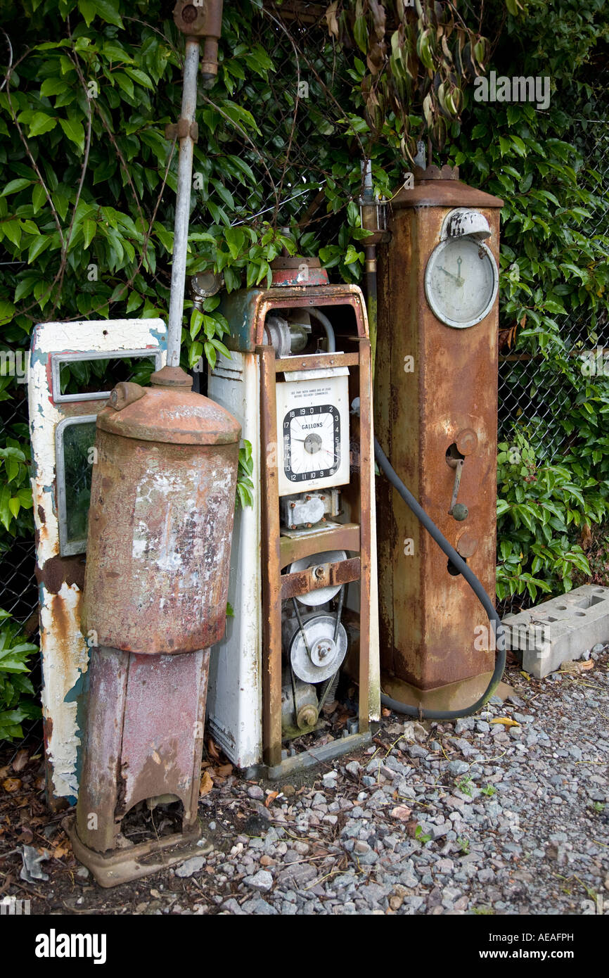 Rusty old petrol pumps. Wythall Transport Museum Stock Photo - Alamy