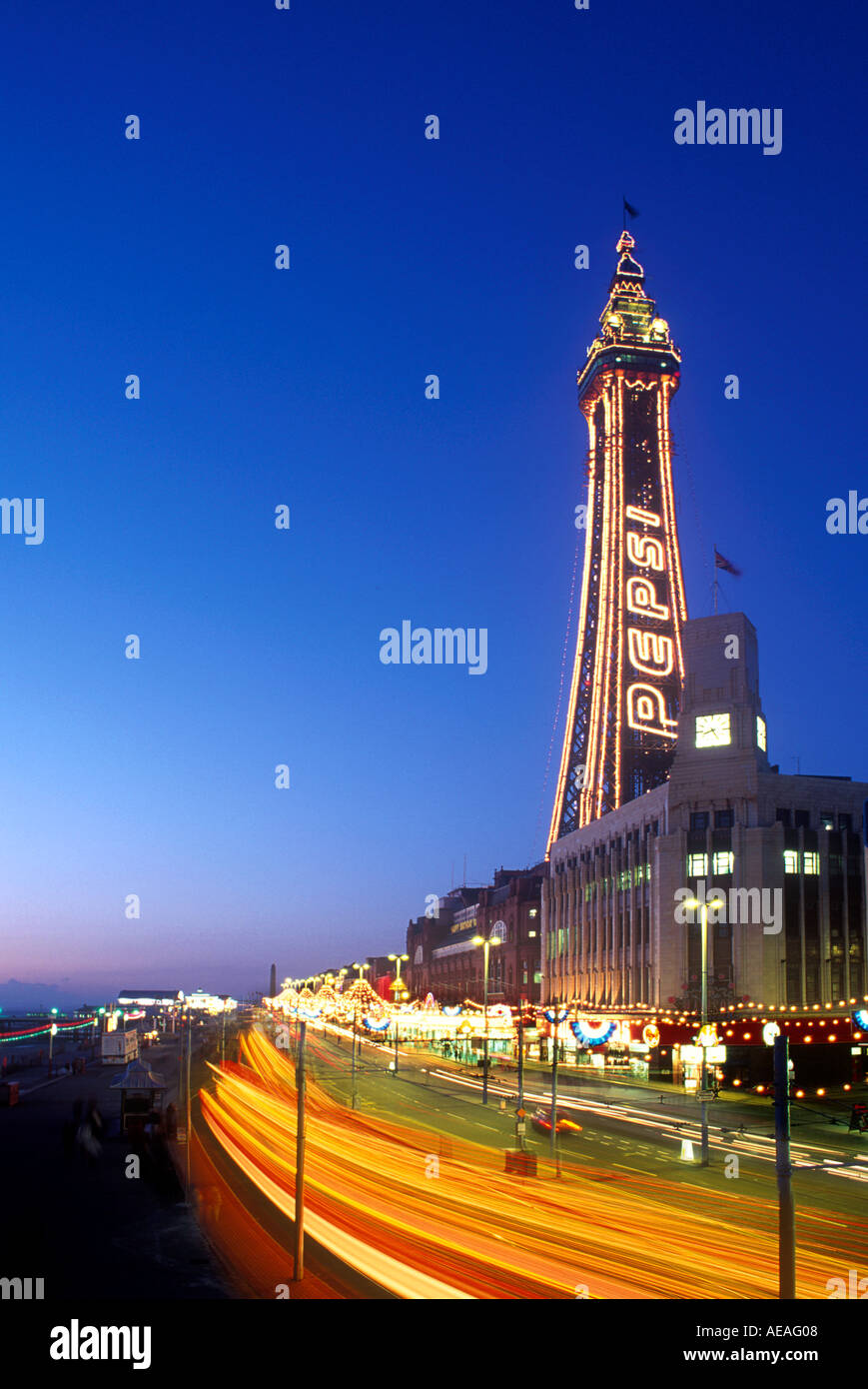 blackpool tower looking up at night illuminations lancashire england uk ...
