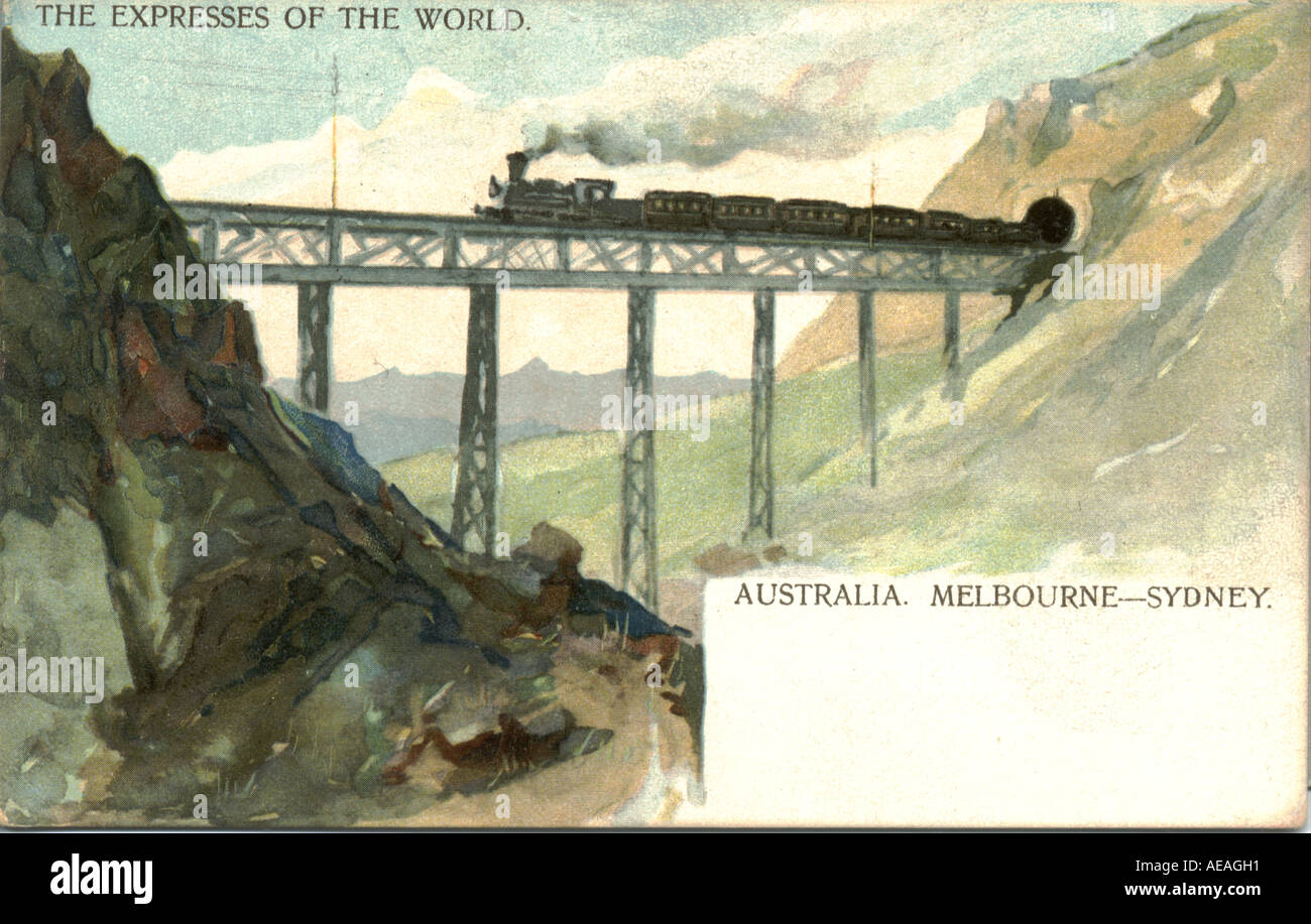 Postcard of express trains of the world: Australia, circa 1910 Stock ...