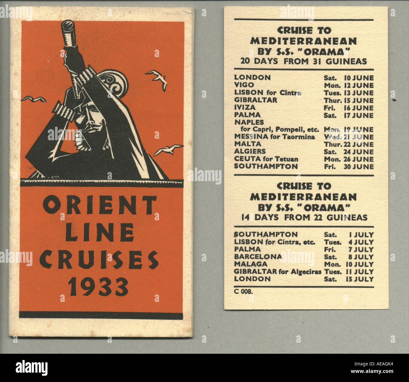 Advertising leaflet for Orient Line Cruises 1933 Stock Photo - Alamy