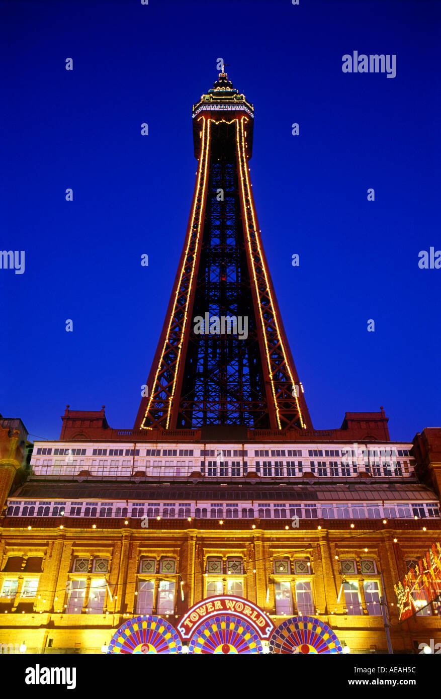 blackpool tower looking up at night illuminations lancashire england uk ...