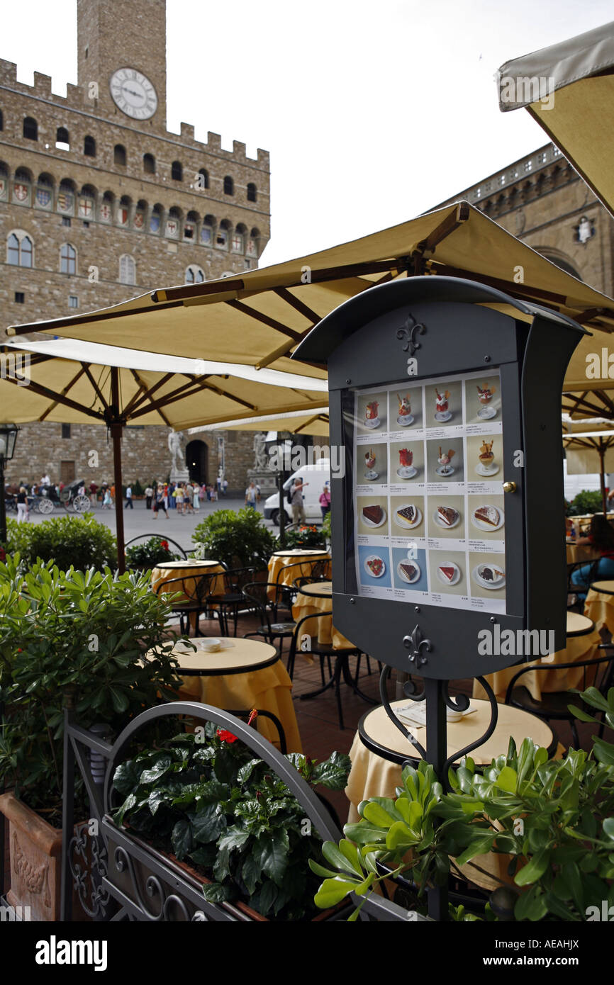 Street cafe with a dessert menu in Florence Italy Stock Photo - Alamy