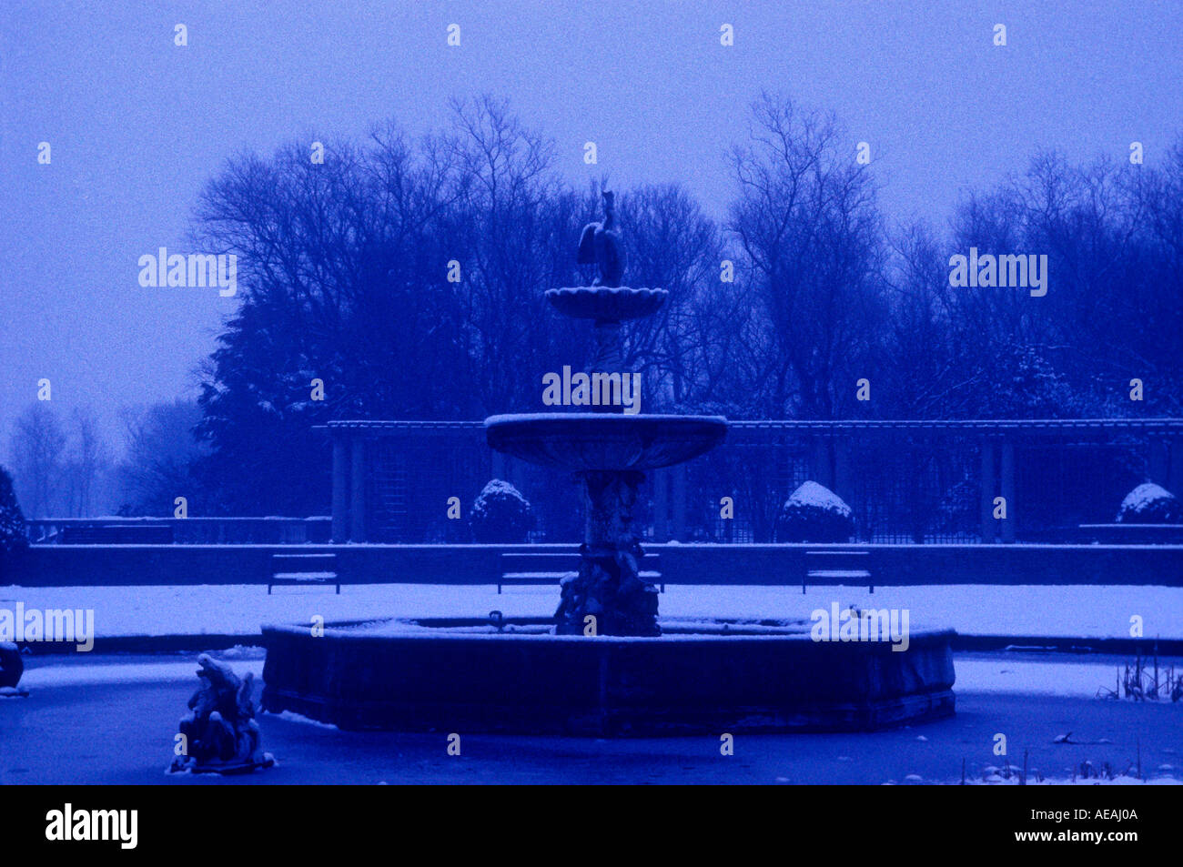 stanley park blackpool lancashire england uk covered in snow blue dark ...