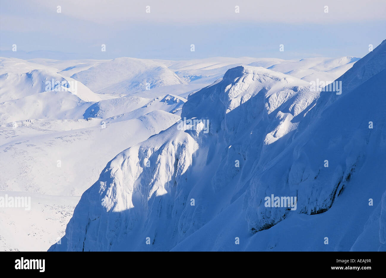 The northern cliffs of Ben Nevis plastered in snow, Scotland, UK Stock ...