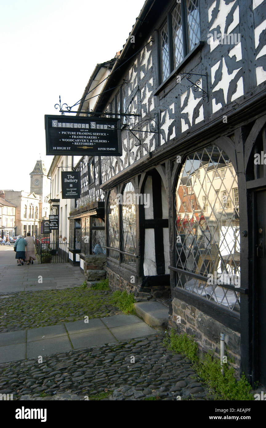 Half timbered shop and cafe Welshpool Powys Wales UK Stock Photo - Alamy