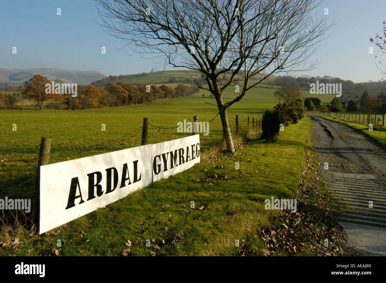 Ardal Gymraeg Welsh Area protest banner near Machynlleth Powys Wales ...