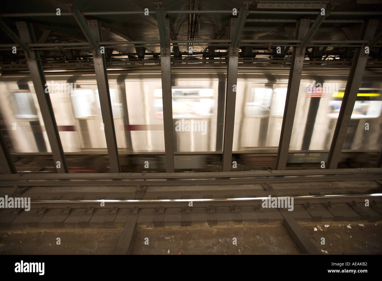 An express New York City subway train on the Lexington Avenue line ...