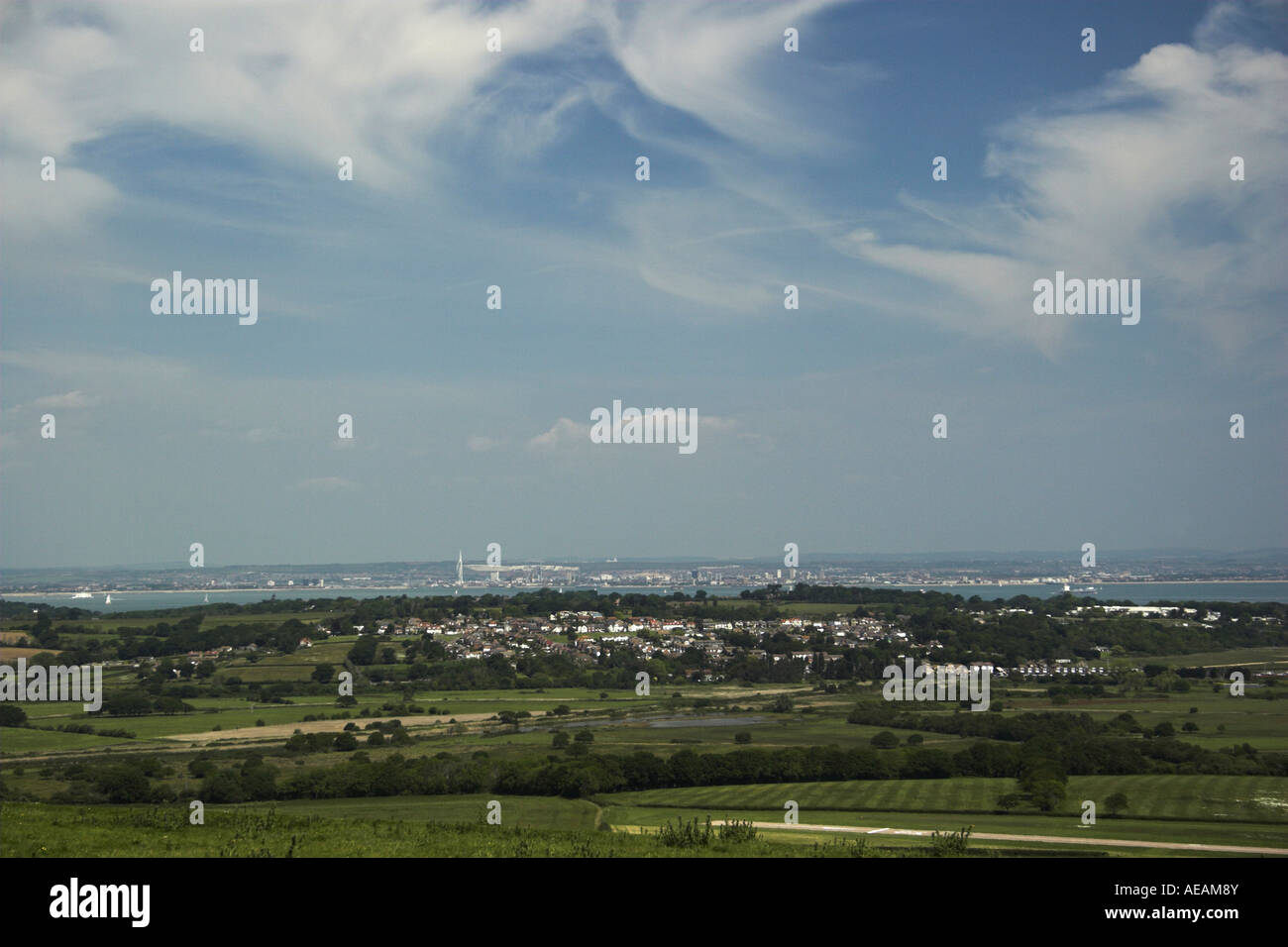 Looking out from Bembridge Down over Spithead towards the mainland of ...