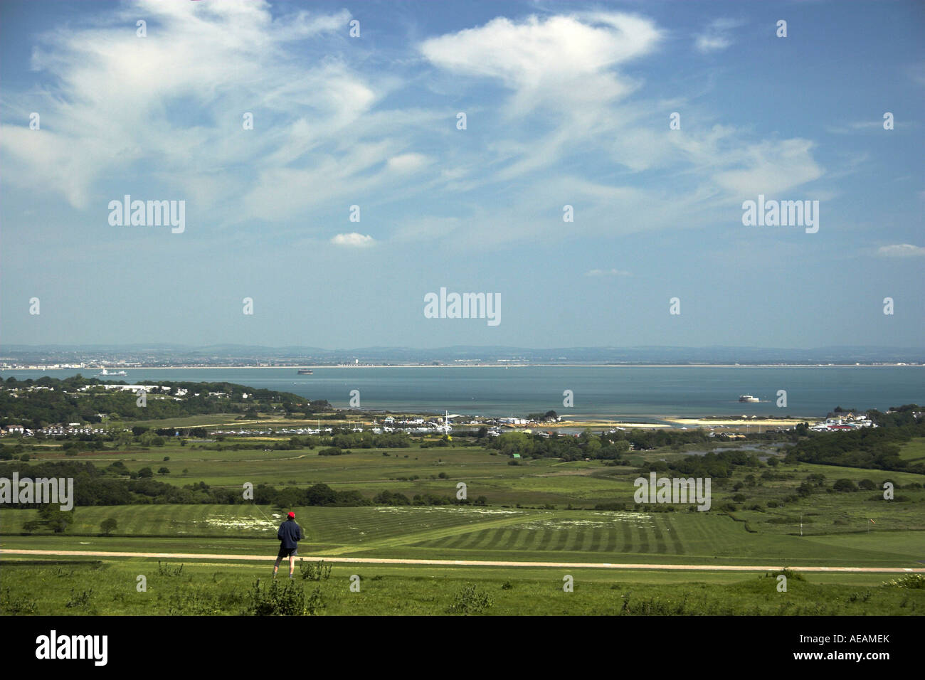 Looking out from Bembridge Down over Spithead towards the mainland of ...