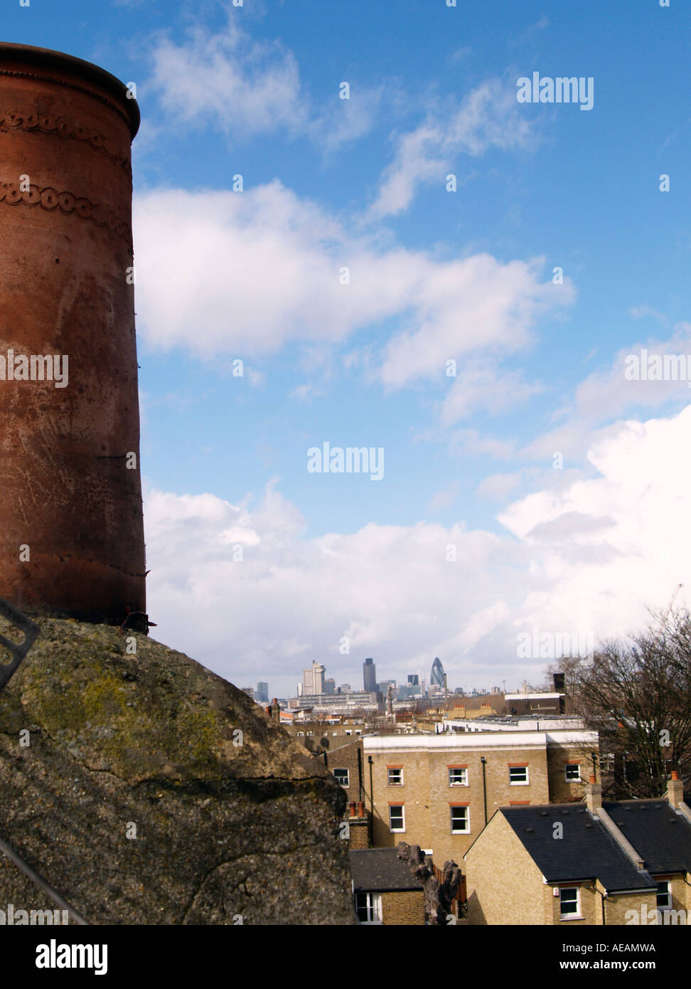 London Roof top, chimney pot city beyond Stock Photo - Alamy