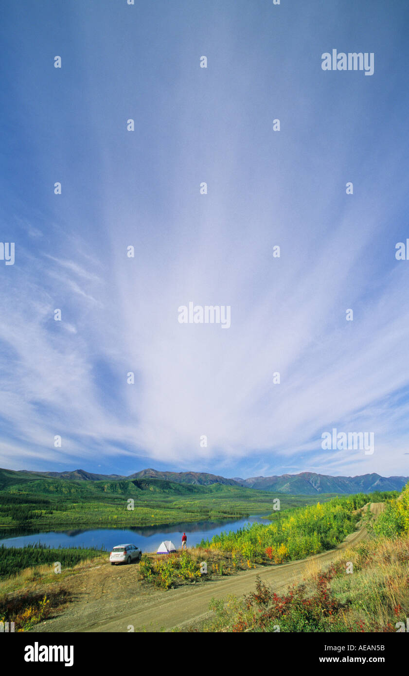 Car camping on the Campbell Highway Bruce Lake and the St Cyr Mountains ...