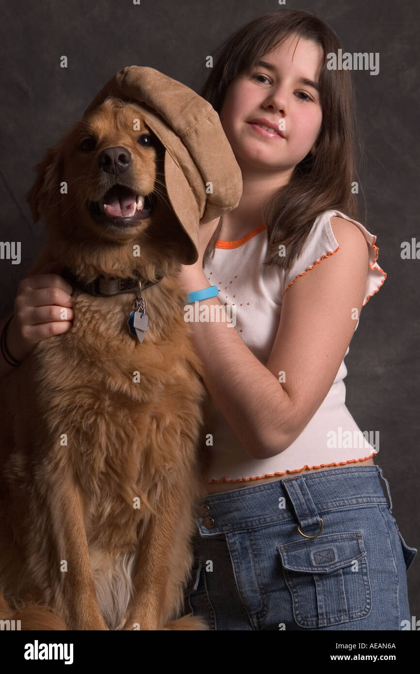 Young girl with a dog Stock Photo - Alamy
