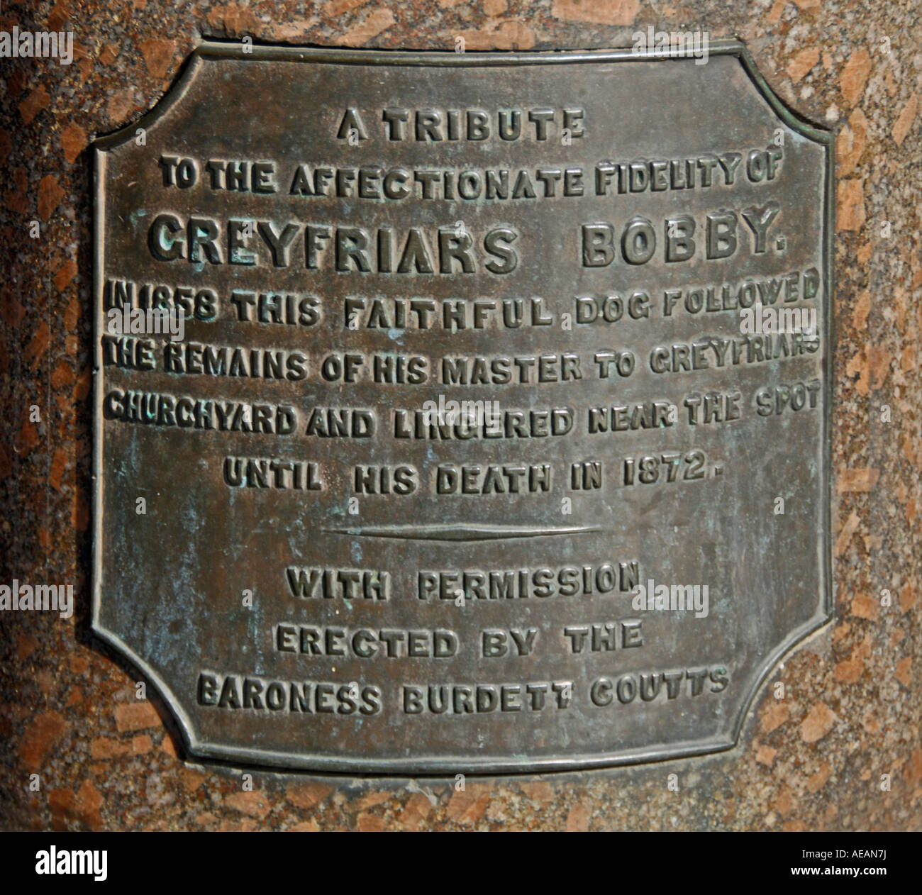 Memorial plaque on statue of Greyfriars Bobby . Old Town , Edinburgh ...