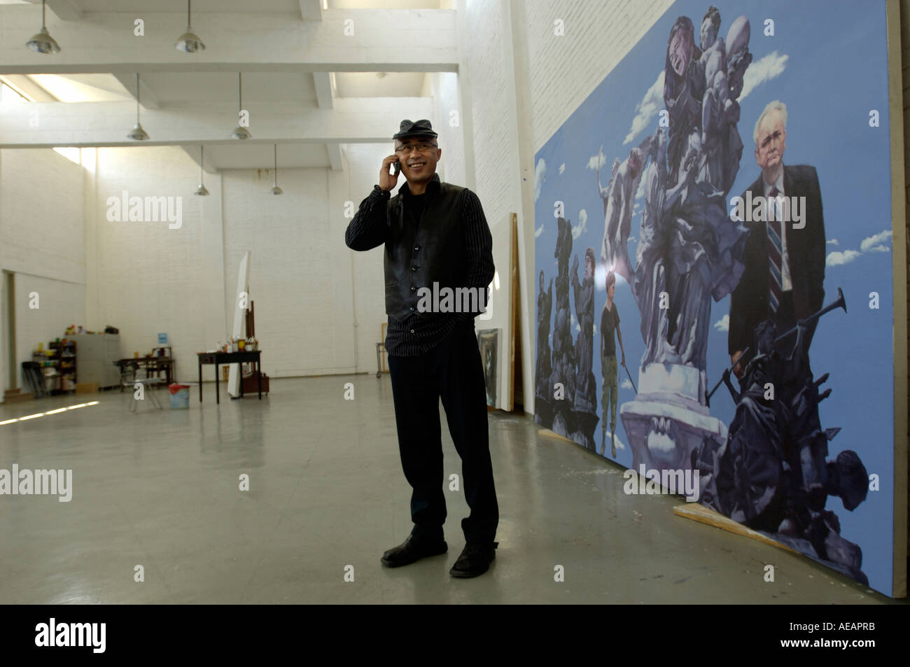 Yang Shaobin, chinese contemporary artist, poses in front of his work ...