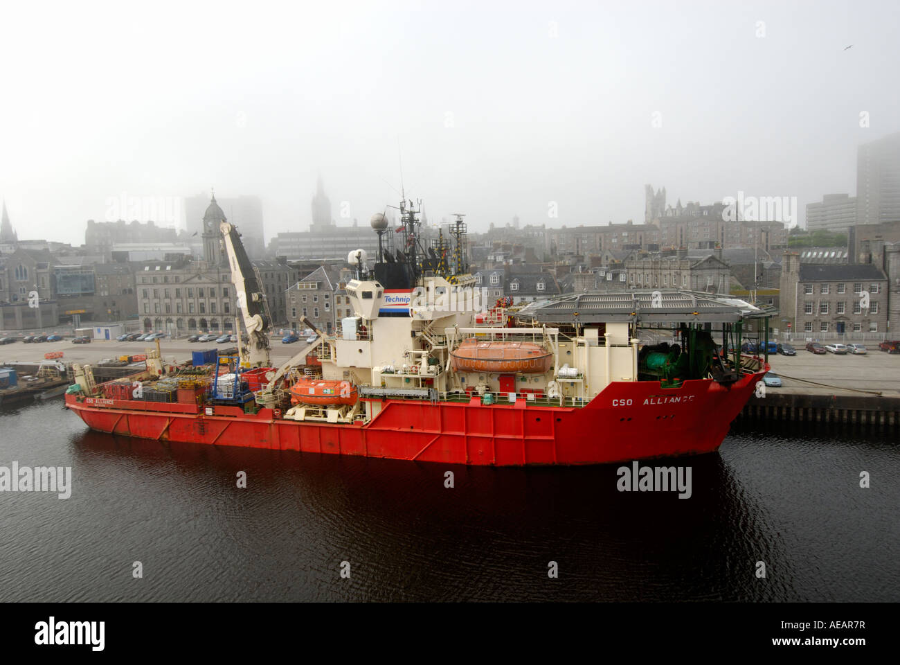 Oil rig supply ship, Aberdeen harbour in mist, Scotland Stock Photo - Alamy