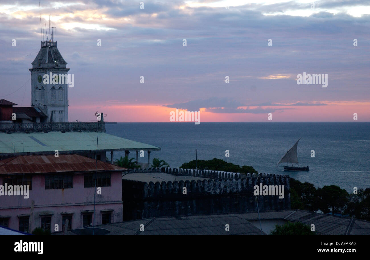 Sunset over Stone Town Zanzibar island in the Indian Ocean from the top ...
