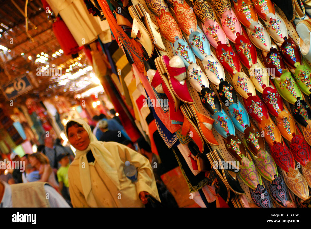 Traditional Moroccan babouches for sale in the Souk des Babouches in ...