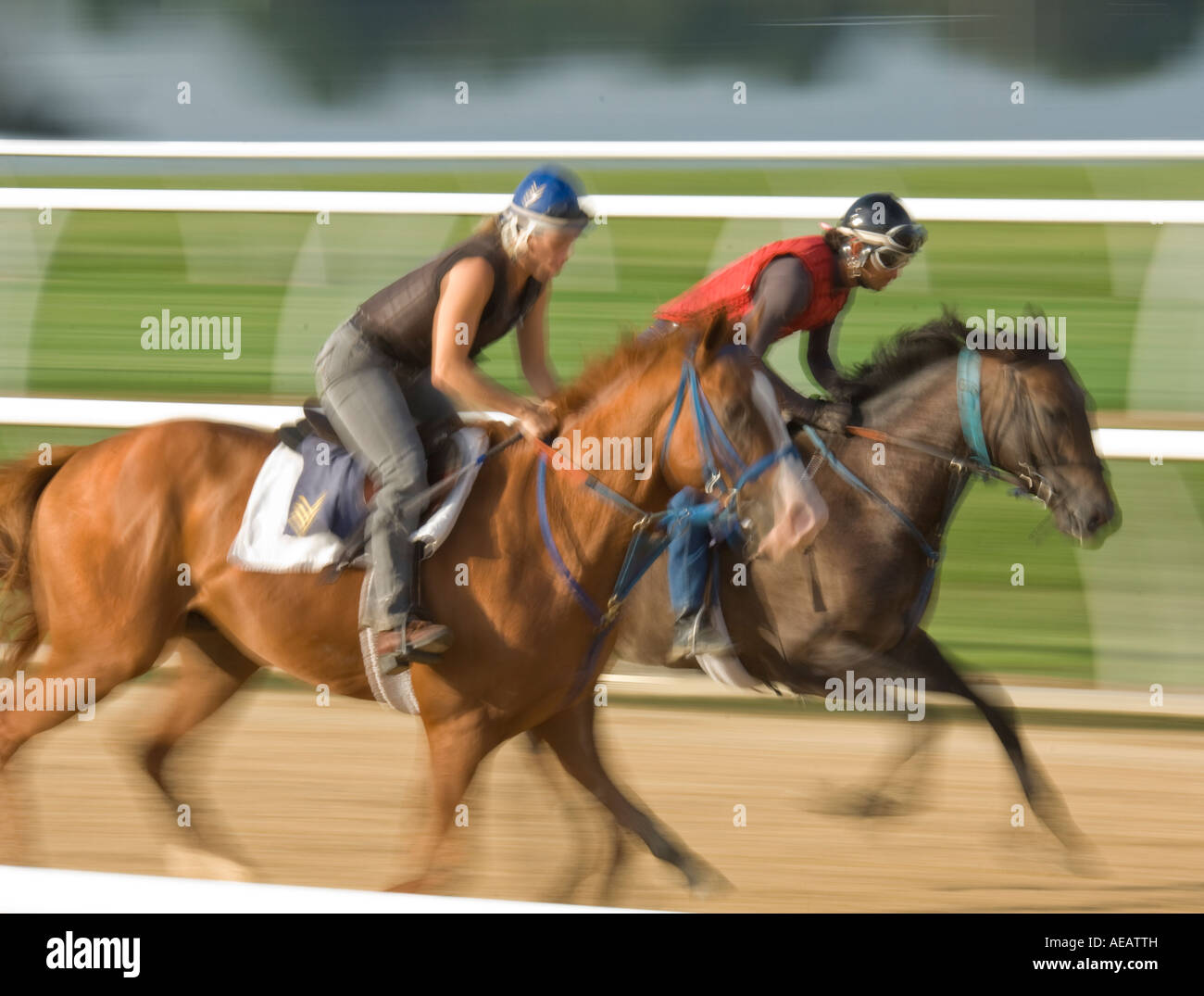 Thoroughbred exercise riders during morning workout Stock Photo - Alamy