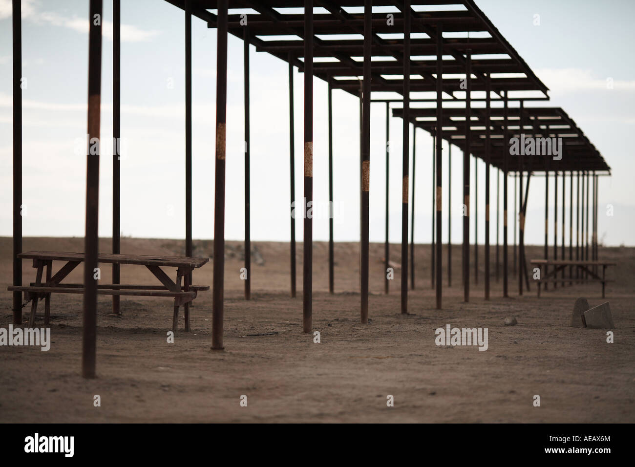 Old Picnic Bench and Overhang at Bombay Beach Salton Sea California USA ...