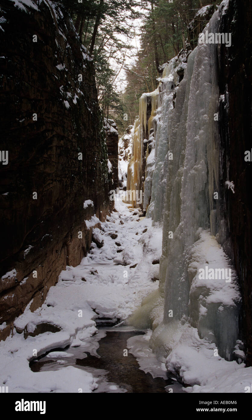 Flume Gorge during the winter months. Located in Franconia Notch White ...