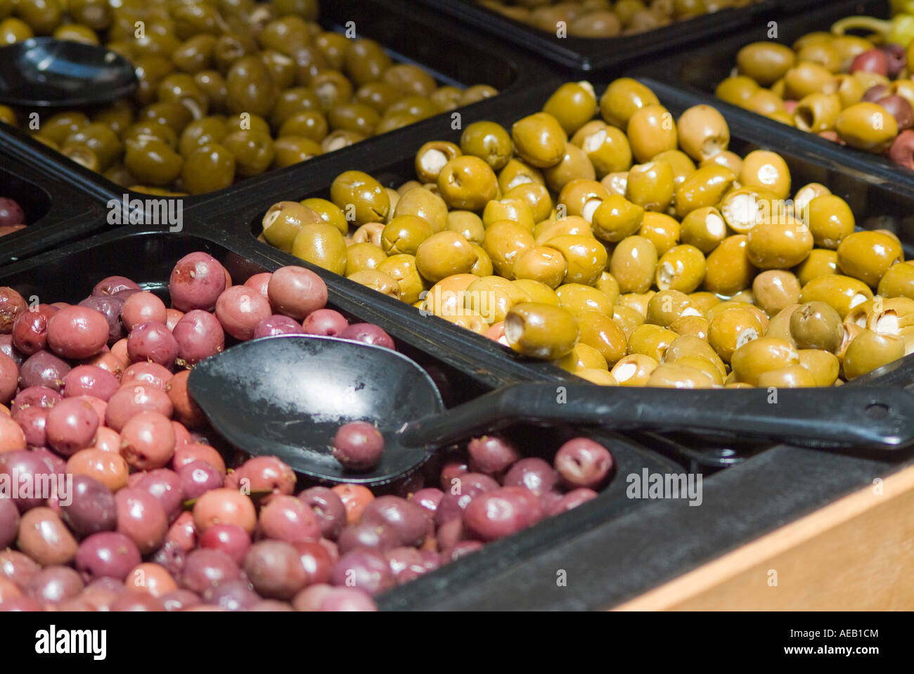 Bulk bins of greek olives Stock Photo - Alamy