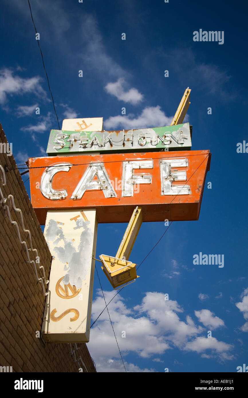 Old 1950s cafe sign Tatum New Mexico USA against blue sky Stock Photo ...