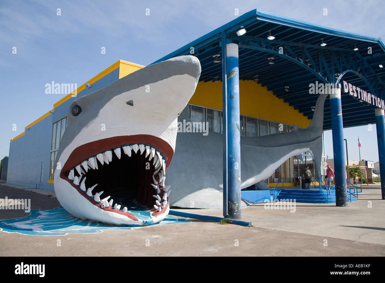 souvenir shop entrance shaped like huge shark, Port Aransas on north ...