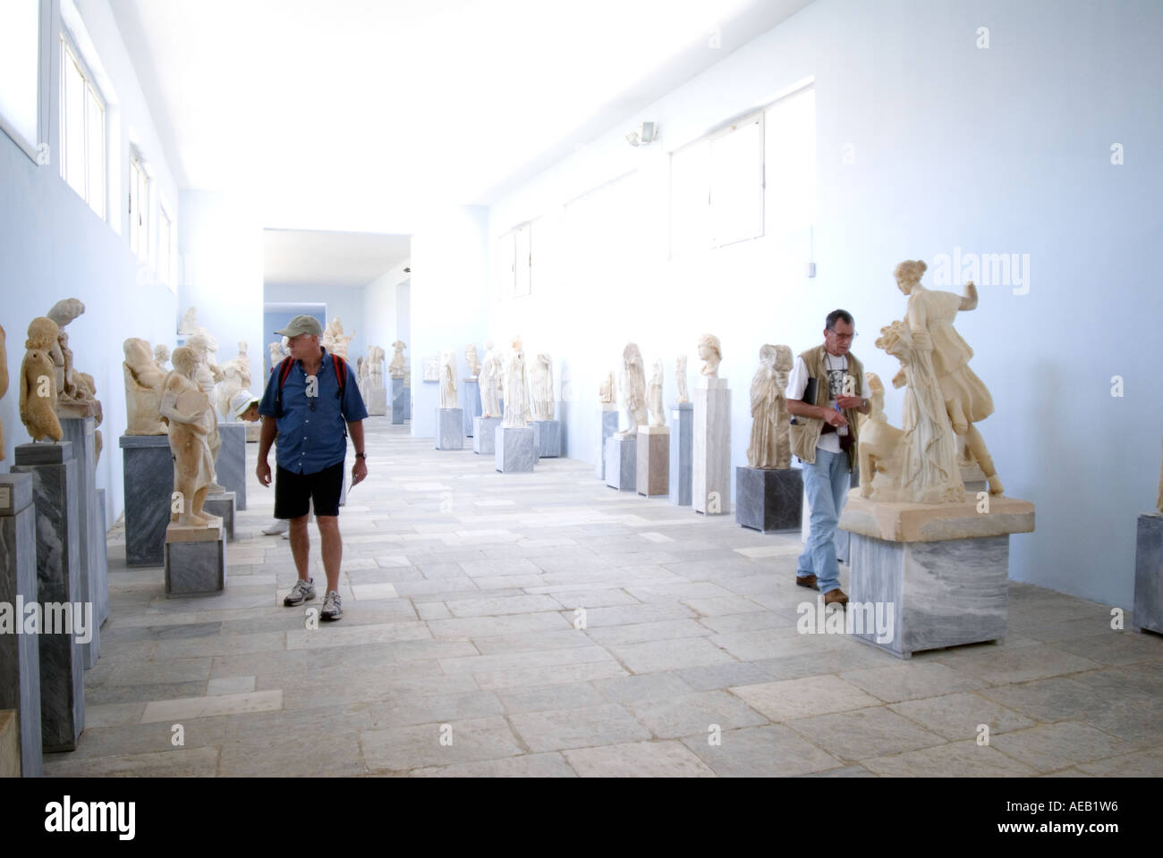 Delos Island, Greece archaeological museum with tourists and exhibits ...
