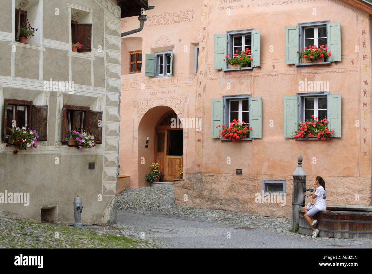 Traditional engadin architecture, Ftan, Switzerland Stock Photo - Alamy