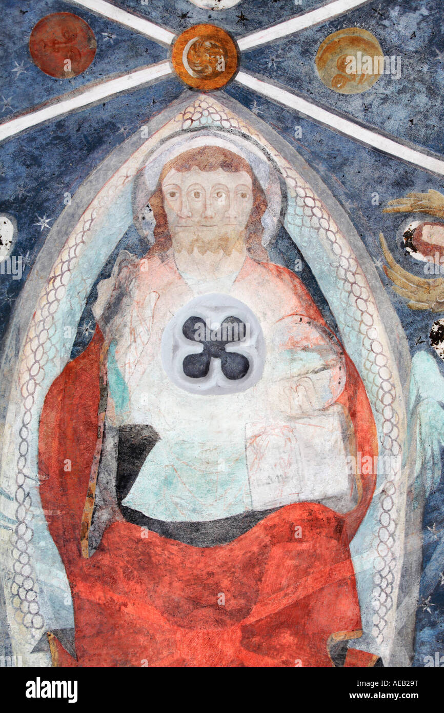 Three head Christ painting, Guarda, Switzerland Stock Photo - Alamy