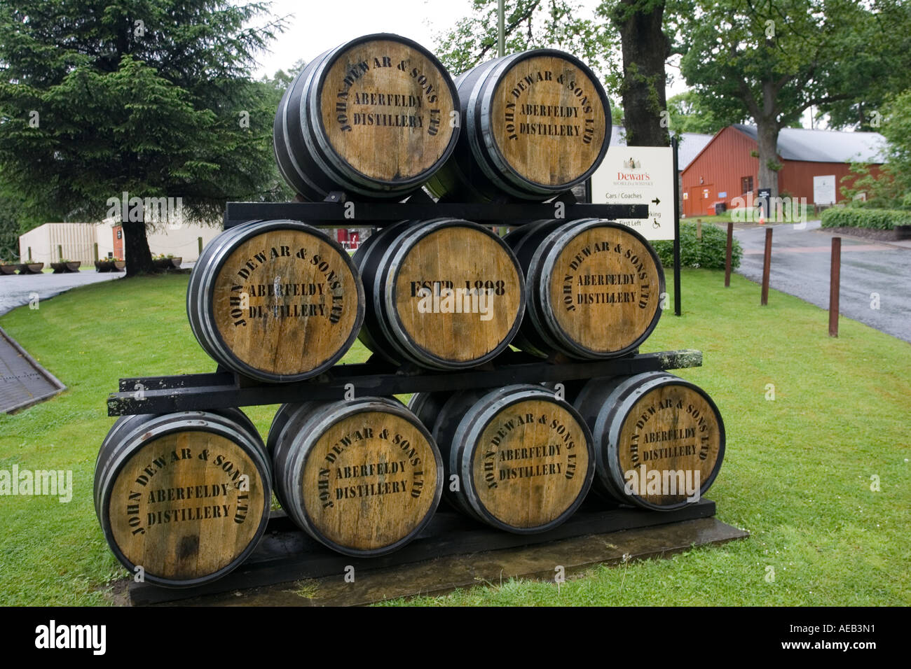 John Dewar Whisky barrels stacked at Dewars World of Whisky Scotland UK ...