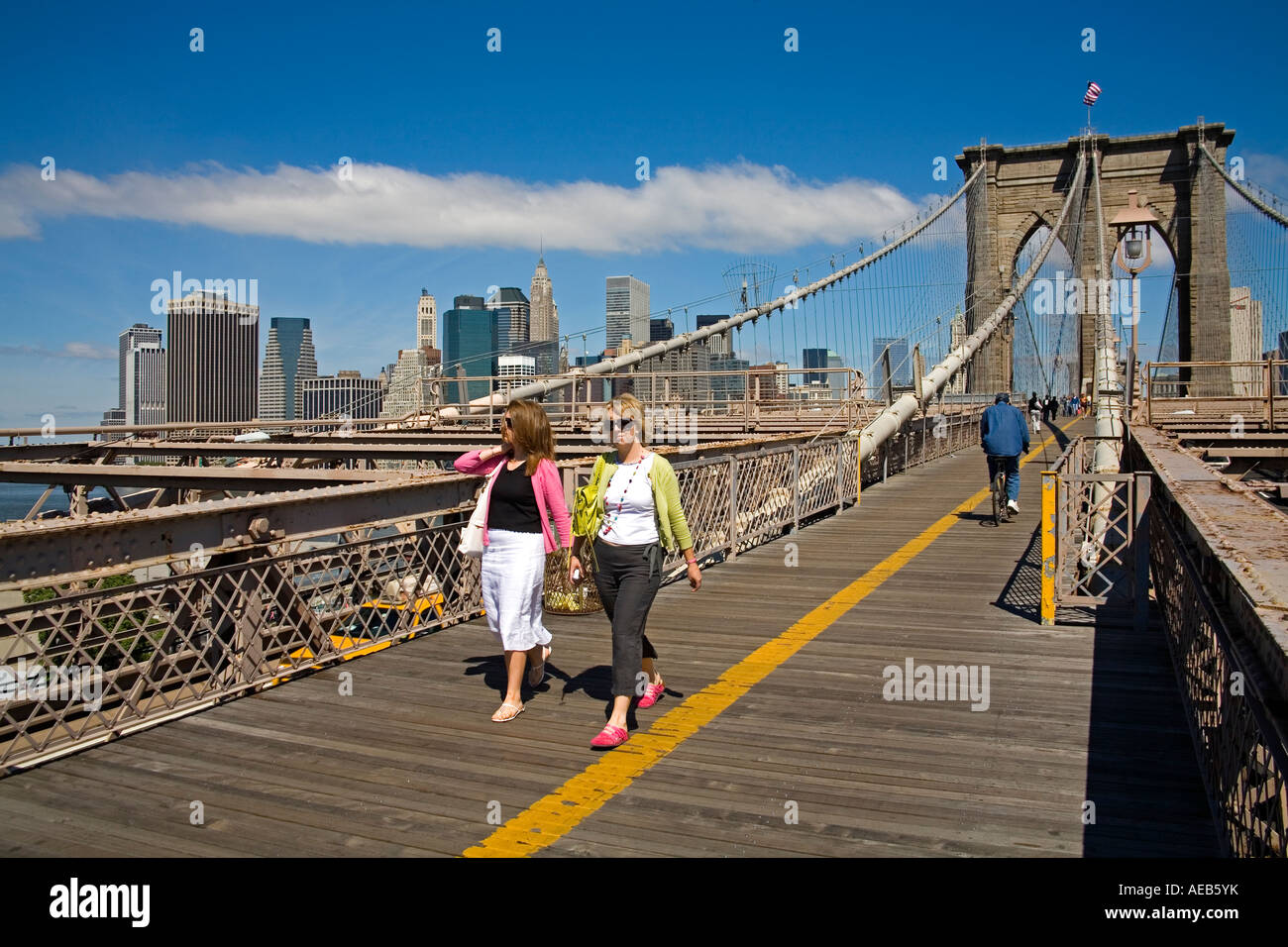 Brooklyn Bridge Lower Manhattan Skyline New York City New York USA ...