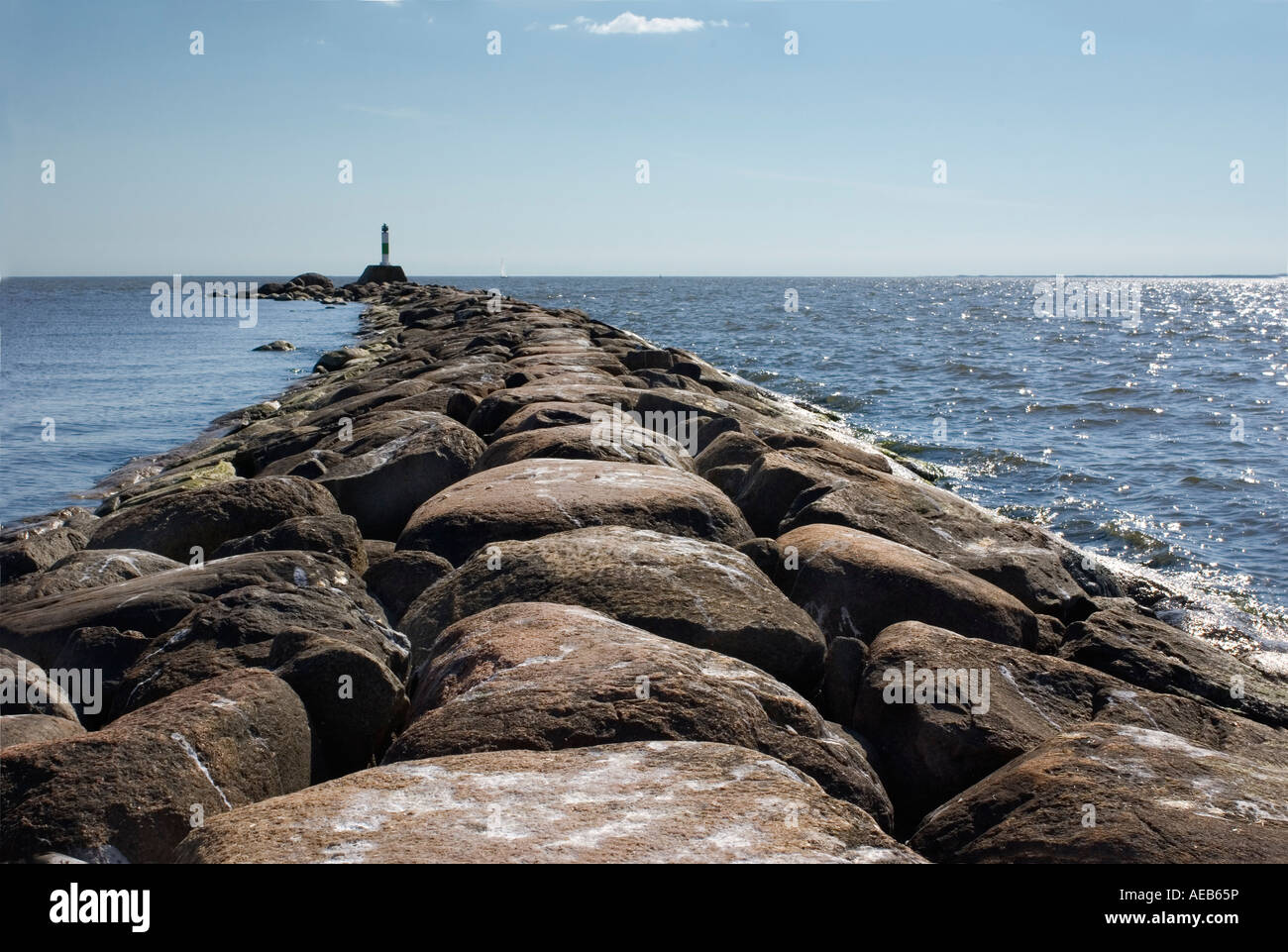 Seawall promenade built 1863-1864 separates river of Parnu from bay of ...