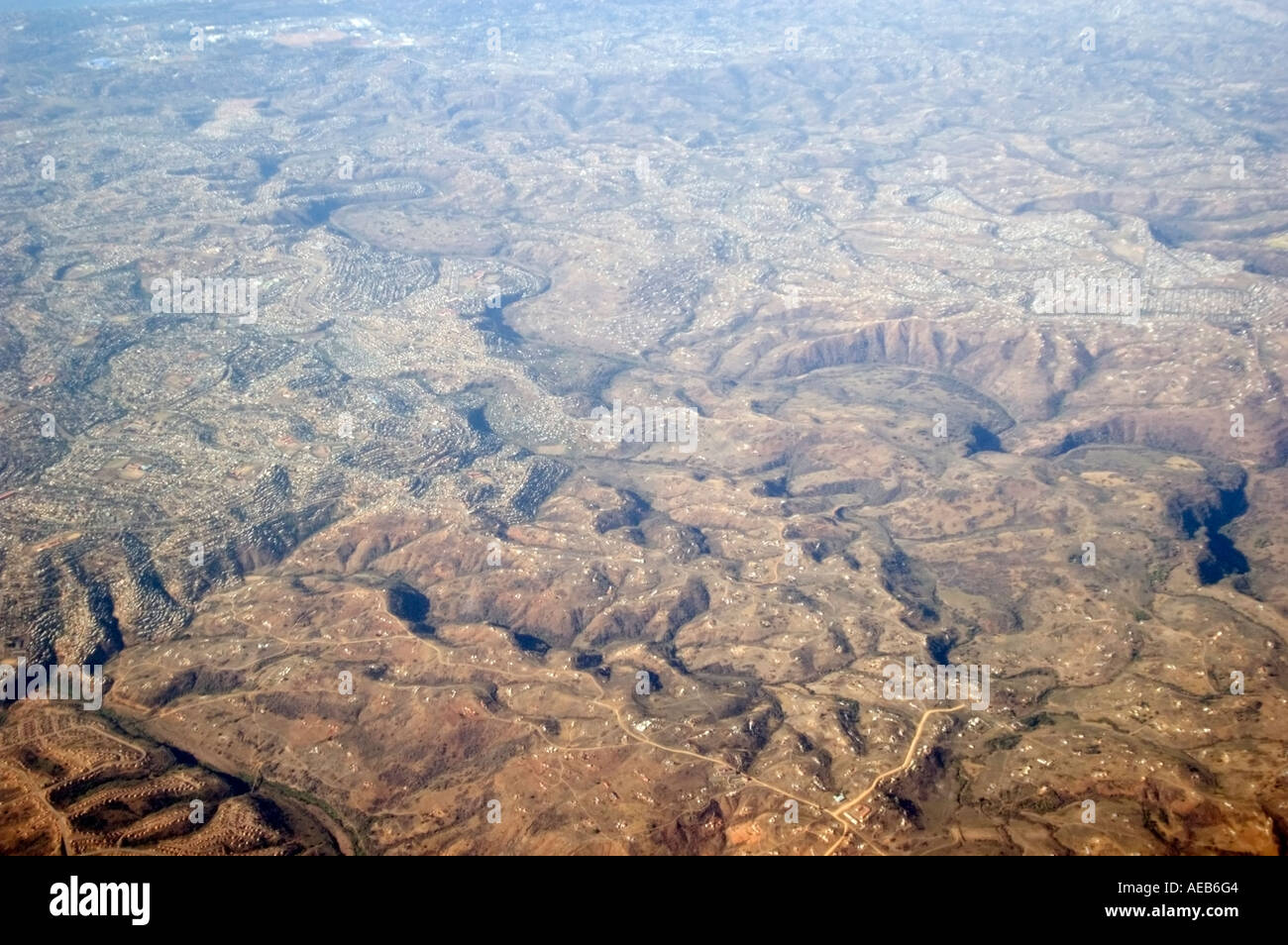 South African escarpement from the air showing rugged terrain and the ...