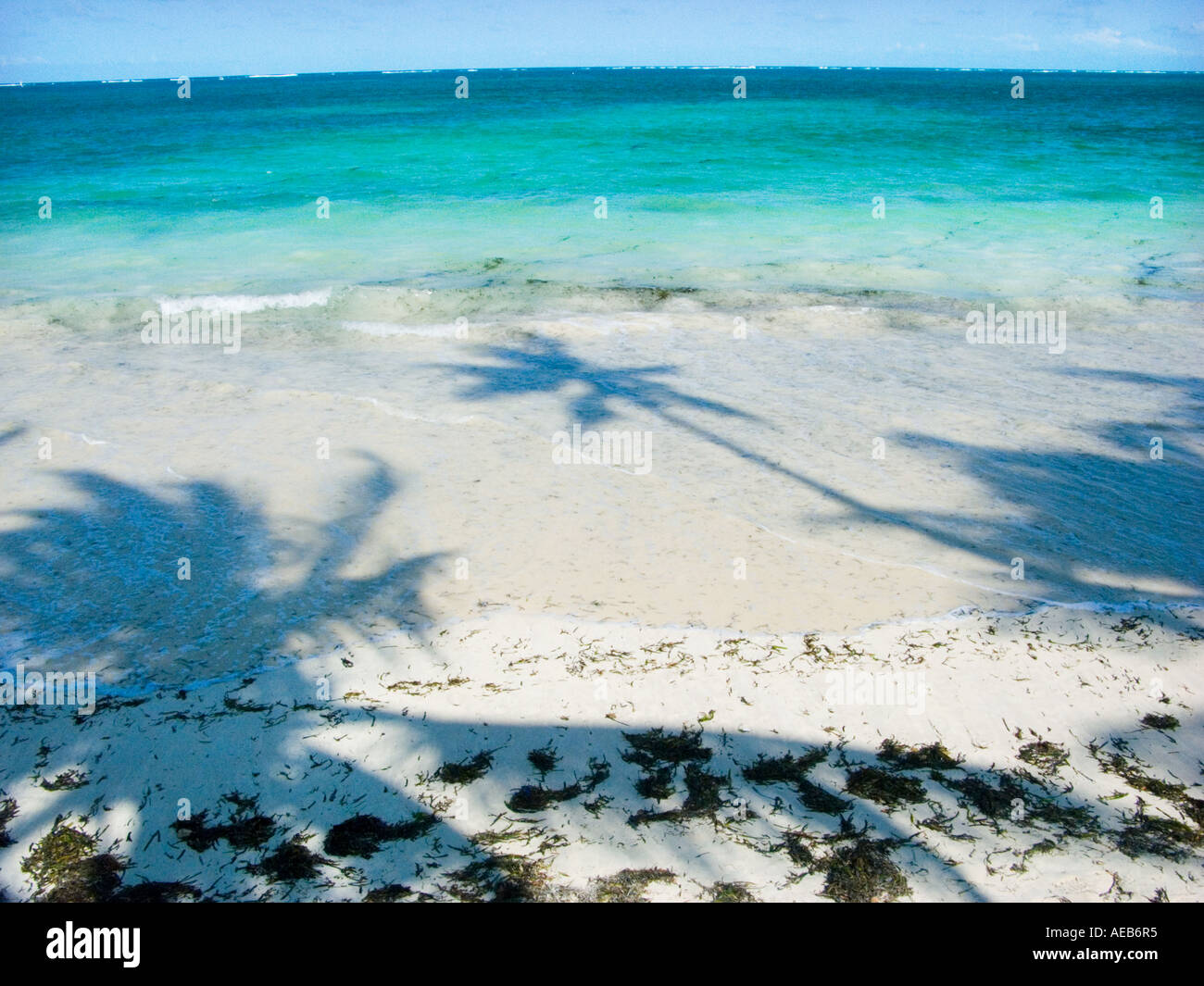 Indian Ocean horizont blue sky water clear beach white sand Kenya East ...
