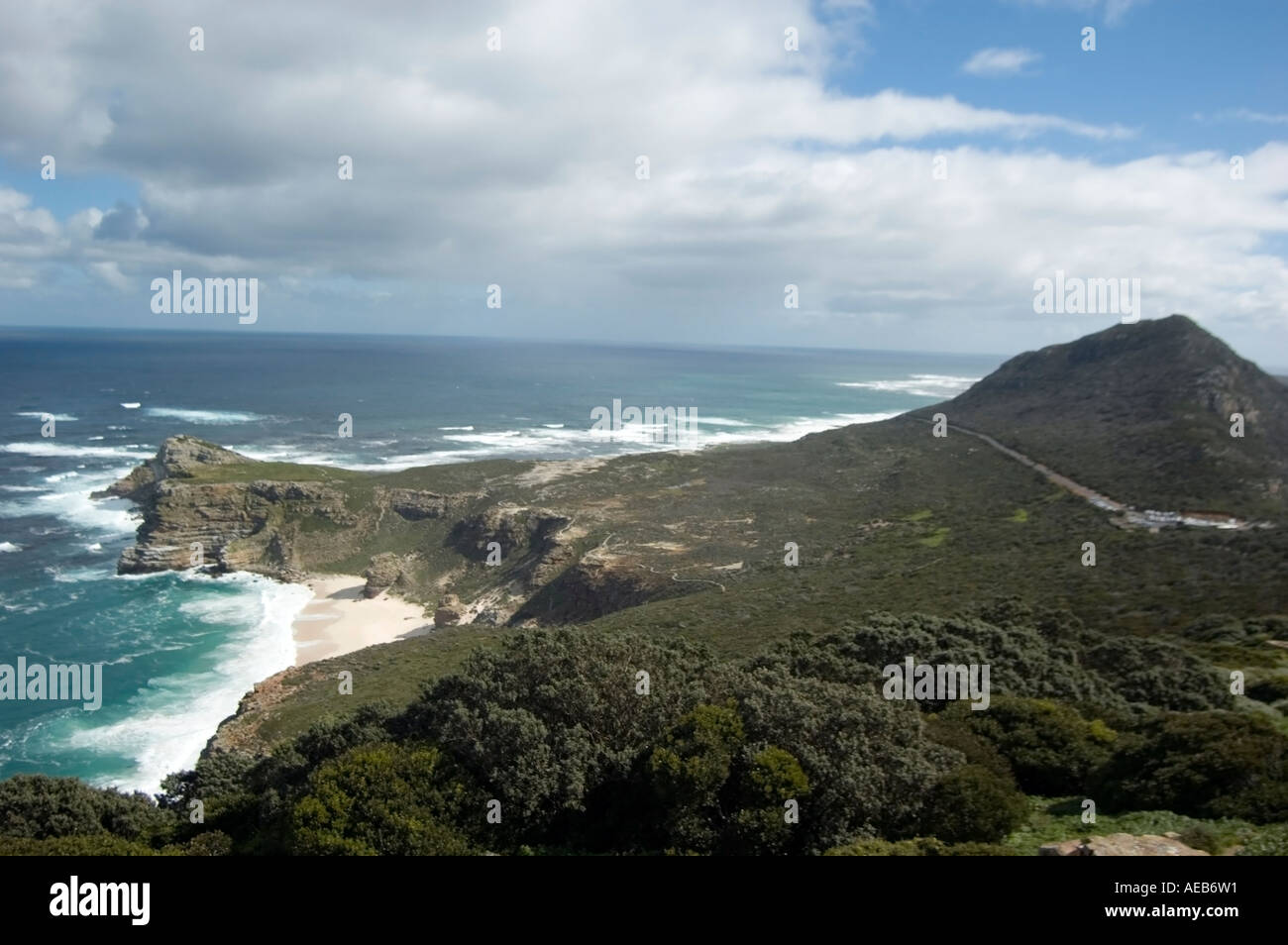 Waves crash onto Dias Beach in front of the Cape of Good Hope at Cape ...