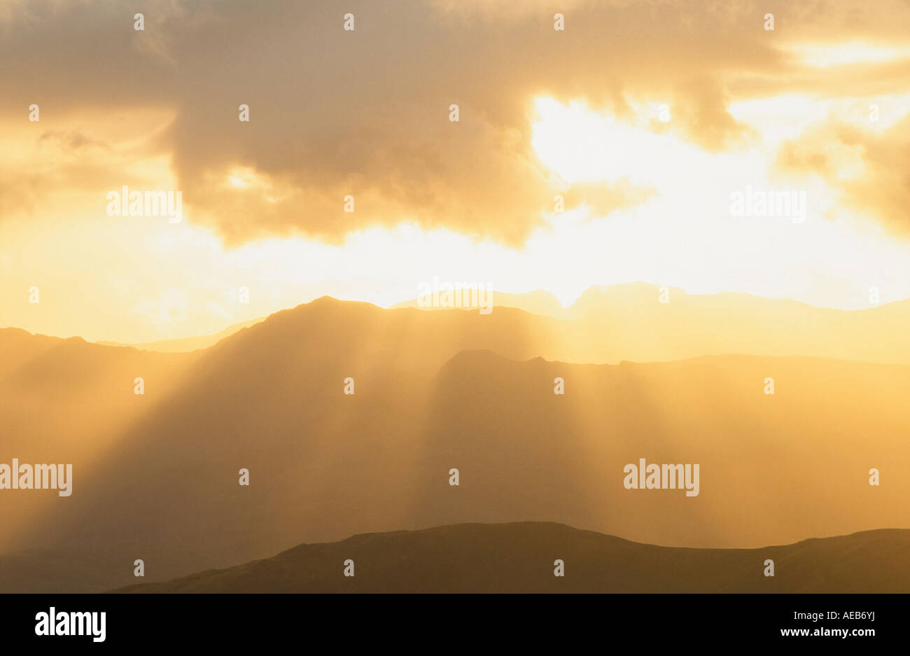 Sunset over Fairfield from Red Screes, Lake District, UK Stock Photo ...