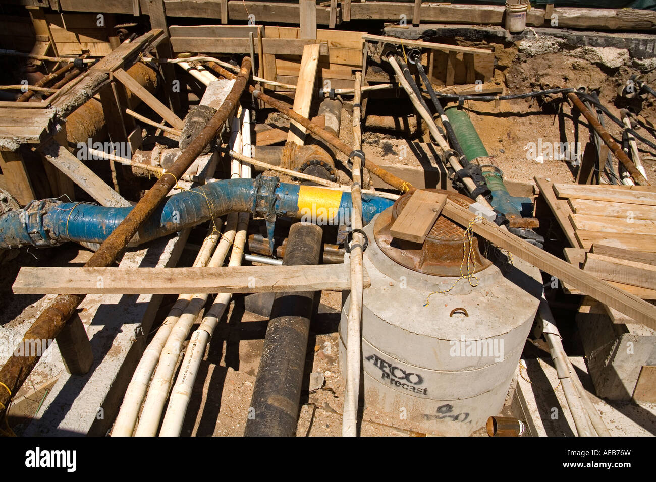 Mass of underground pipes Beekman Street Lower Manhattan New York City ...