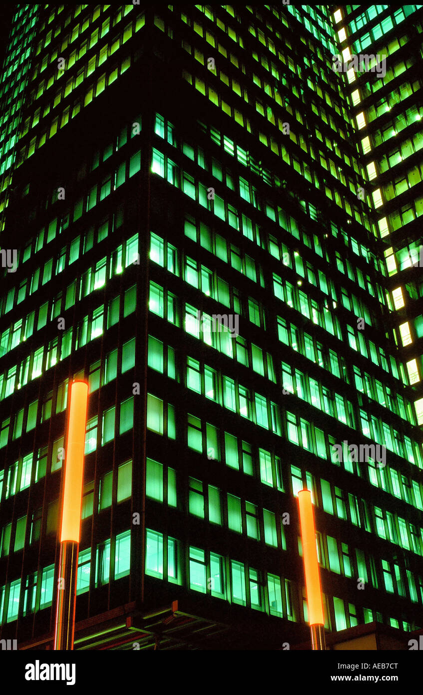 A tower block at night in the city of London, UK, off Euston road Stock ...