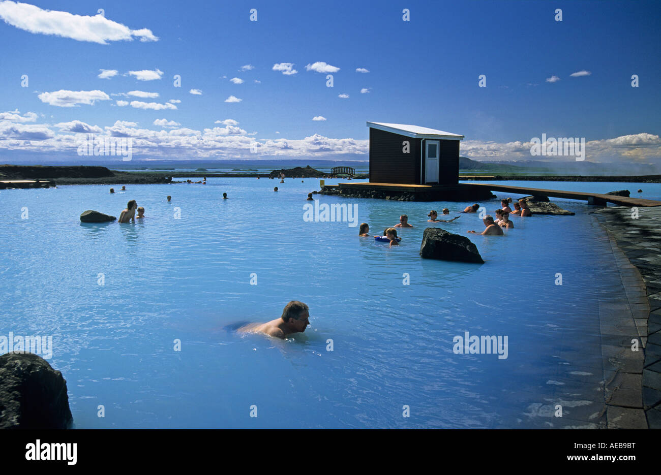 Iceland, Myvatn Nature Baths, Geothermal spa, People bathing geothermal ...