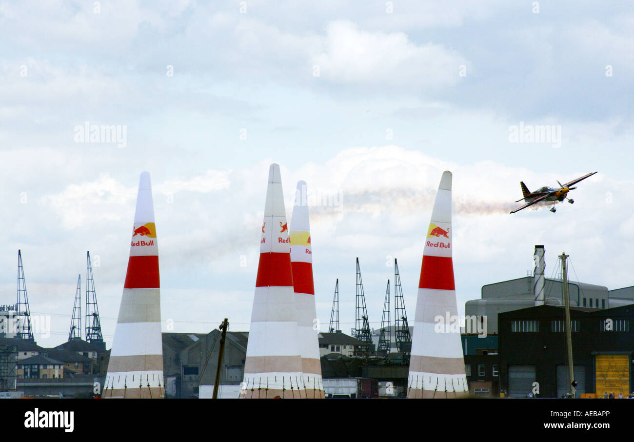 Plane during Red Bull Air Race 2007 flying through cones Greenwich ...