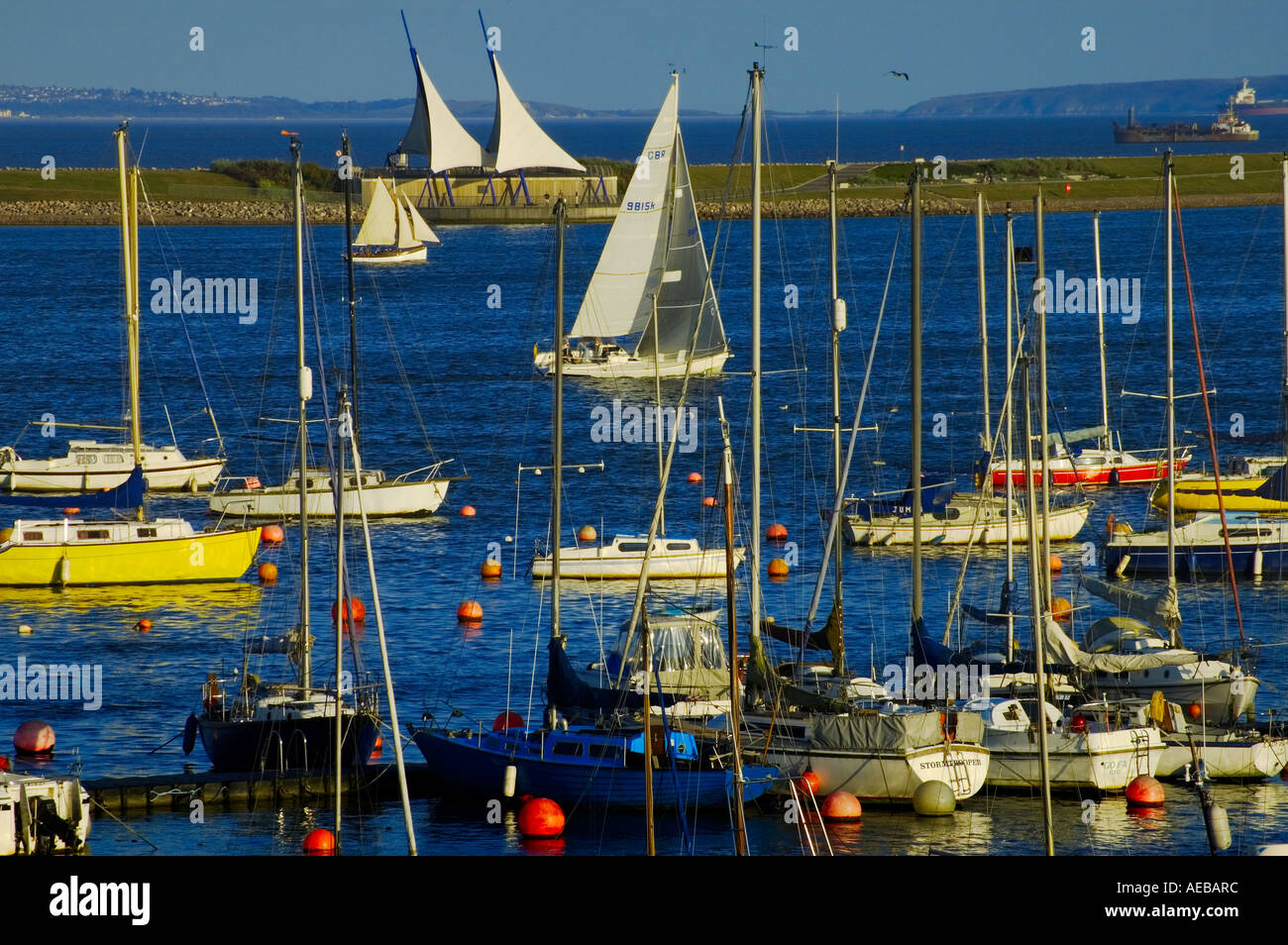 Sailing Yachts Sail Sculpture Cardiff Bay South Wales Stock Photo - Alamy