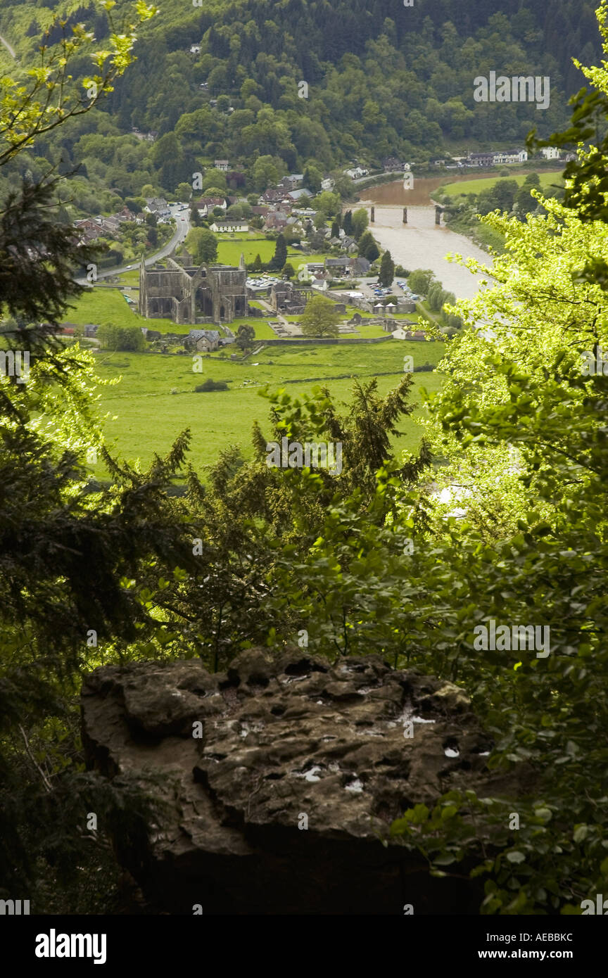 Tintern Village and Tintern Abbey with River Wye Wye Valley South East ...