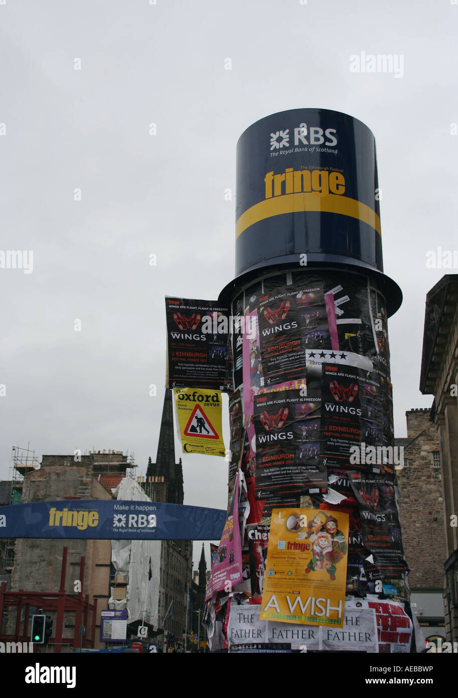 Flyers on advertising pole on Royal Mile at Edinburgh Fringe festival ...