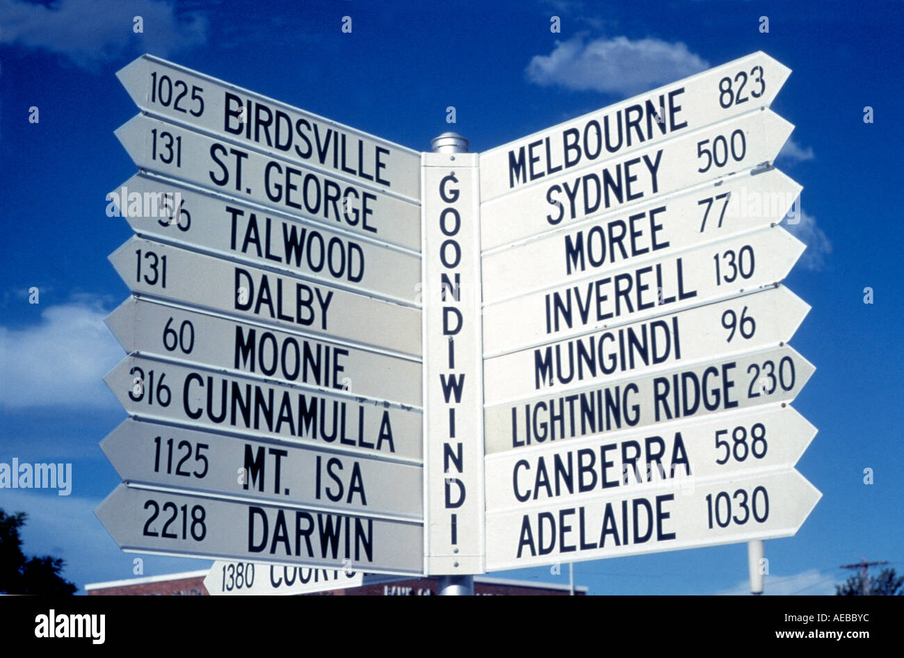Distance signpost Goondiwindi NSW Australia Stock Photo - Alamy