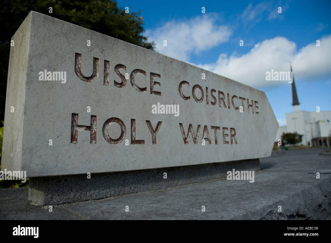 Sign for Holy Water at the shrine at Knock, County Mayo, Ireland Stock ...