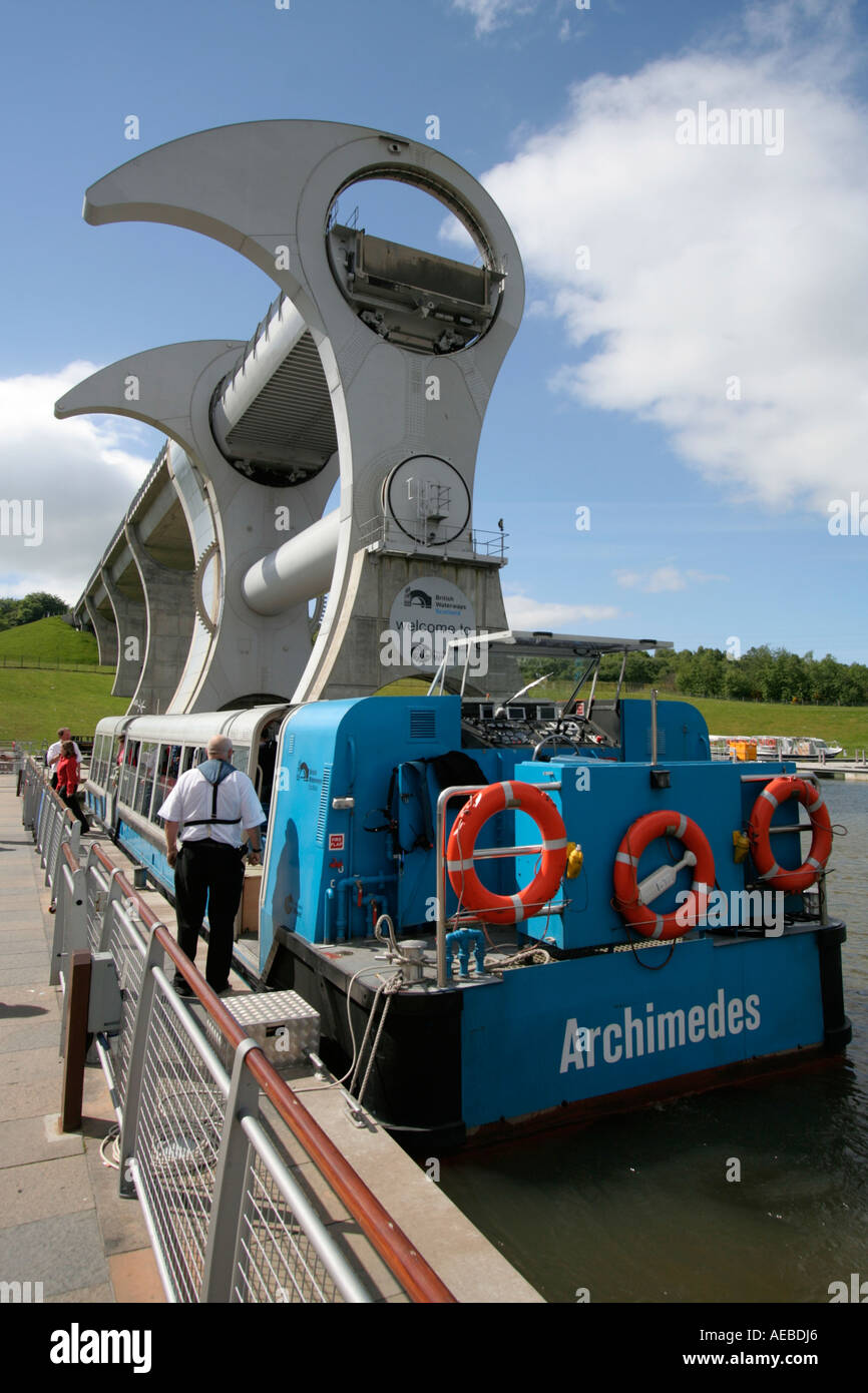 The Falkirk Wheel rotating boat lift connecting the Forth and Clyde ...