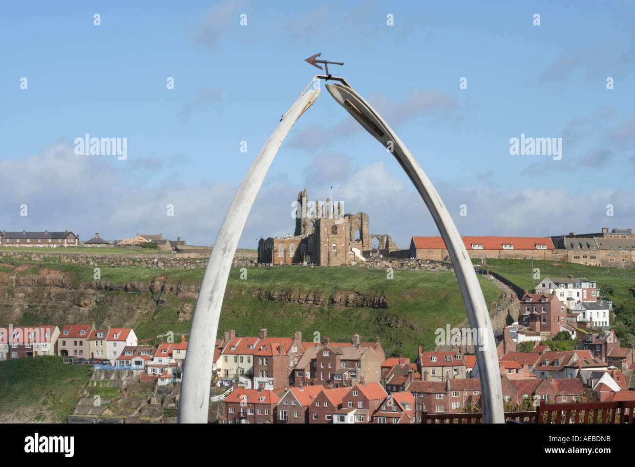 whalebone arch framing whitby abbey north yorkshire england uk gb Stock ...