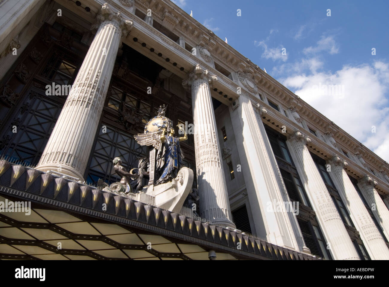Columned storefront of Selfridges department store with the Queen of ...